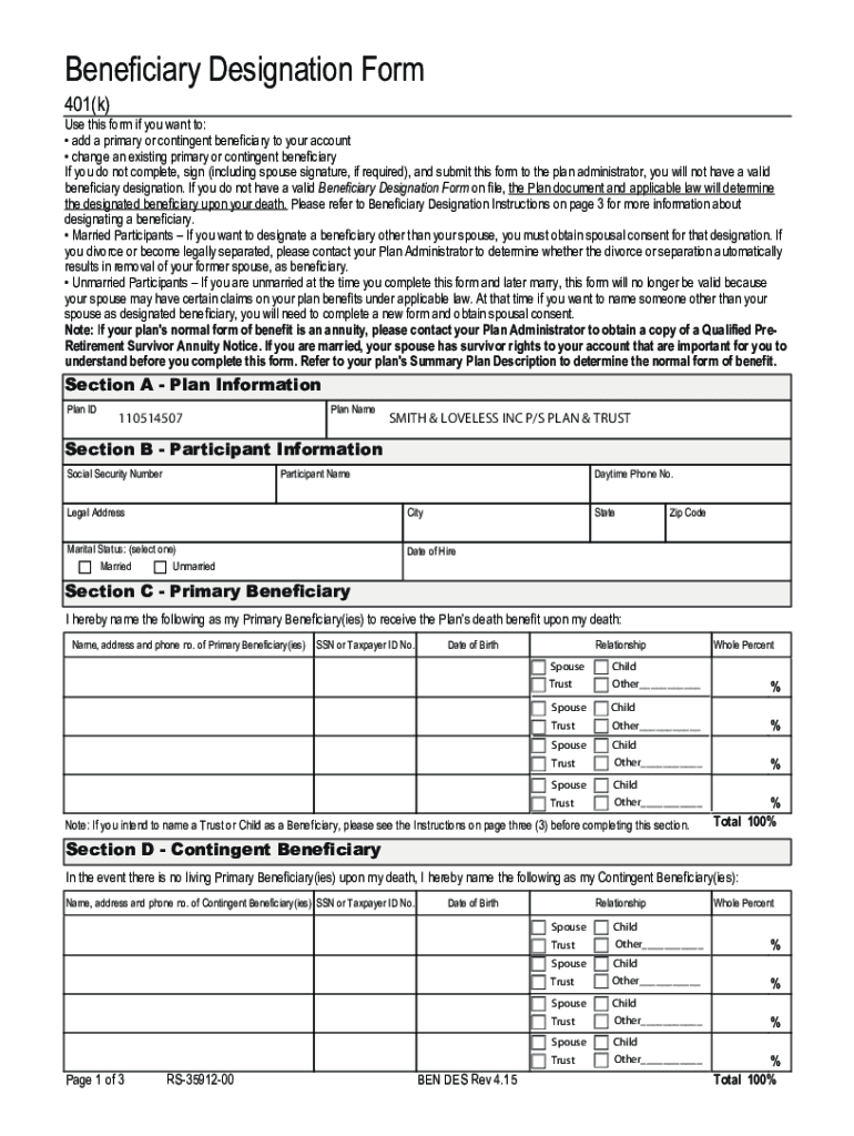 Fillable Online How to designate a beneficiary for your 401(k) account ...