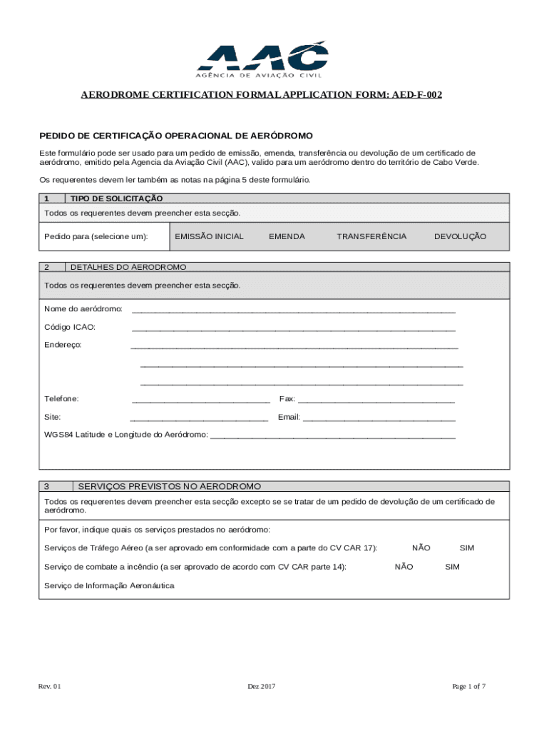 AERODROME CERTIFICATE APPLICATION (Airports ... Doc Template | pdfFiller