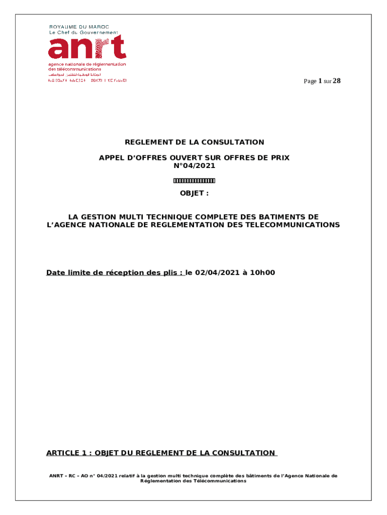 reglement de consultation appel d'offres ouvert sur ... Doc Template ...