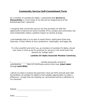 Community Service Self-Commitment Doc Template | pdfFiller