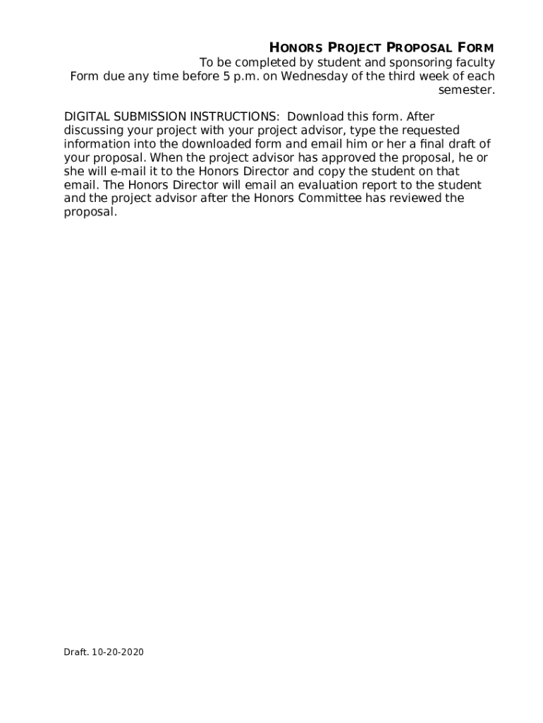 DEPARTMENTAL HONORS PROPOSAL Doc Template | pdfFiller