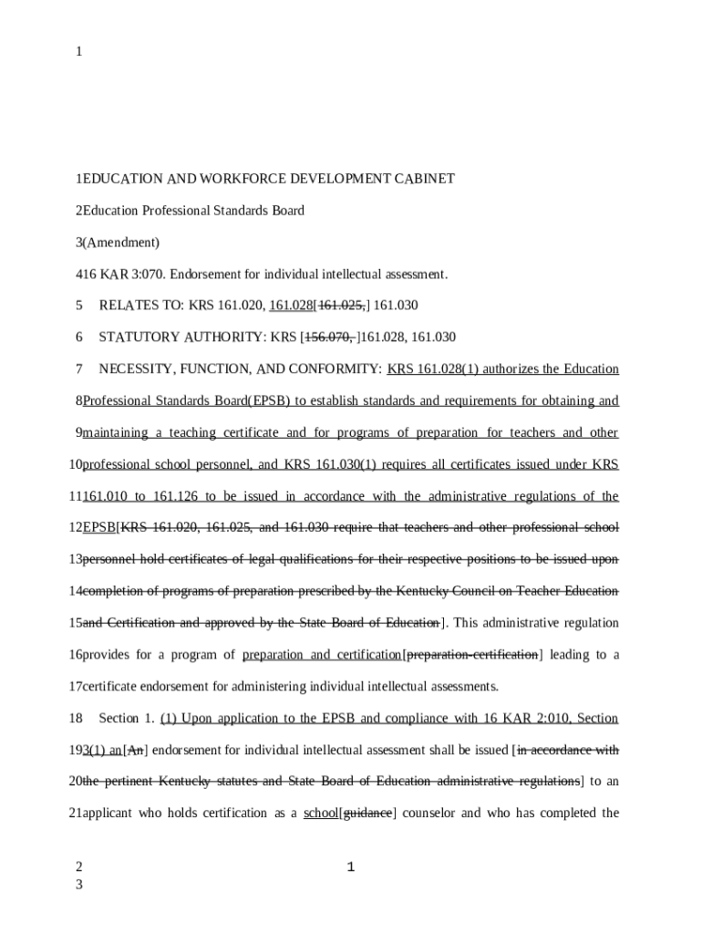 16 KAR 3:070. Endorsement for individual intellectual ... Doc Template | pdfFiller