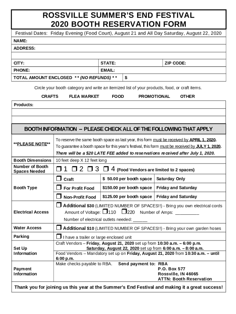 rossville summer's end festival 2020 booth reservation Doc Template ...