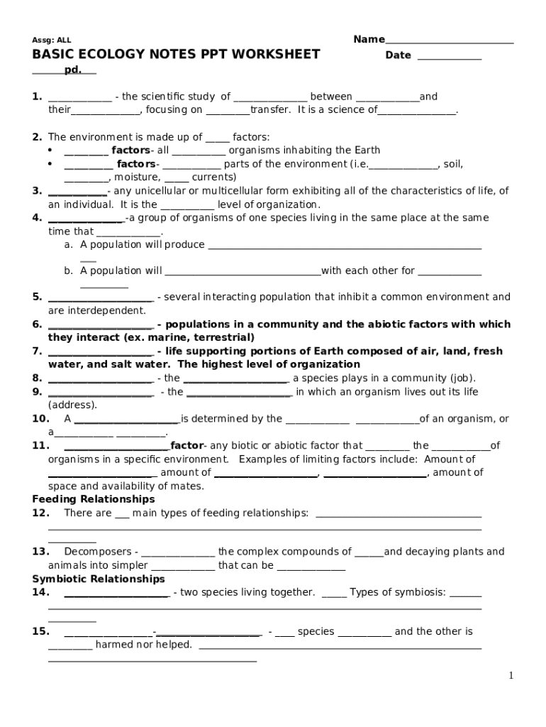 Introducing The Environment Ecology And Ecosystems Doc Template