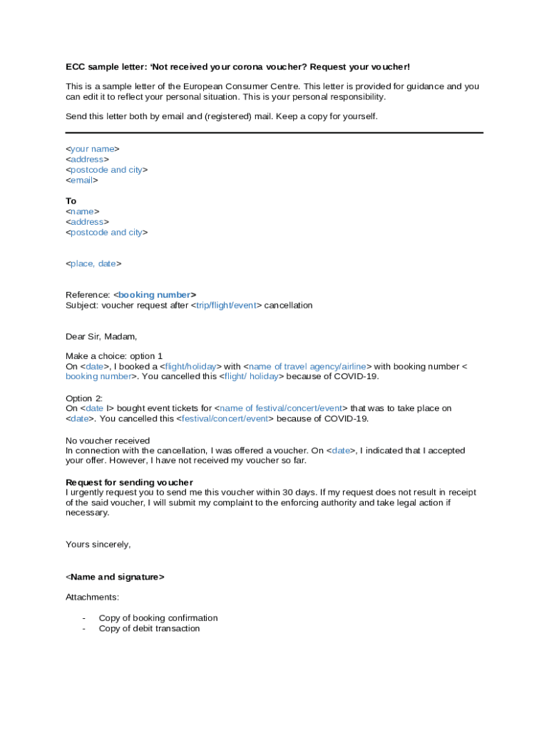 ECC sample letter: 'Not received your corona voucher Doc Template ...