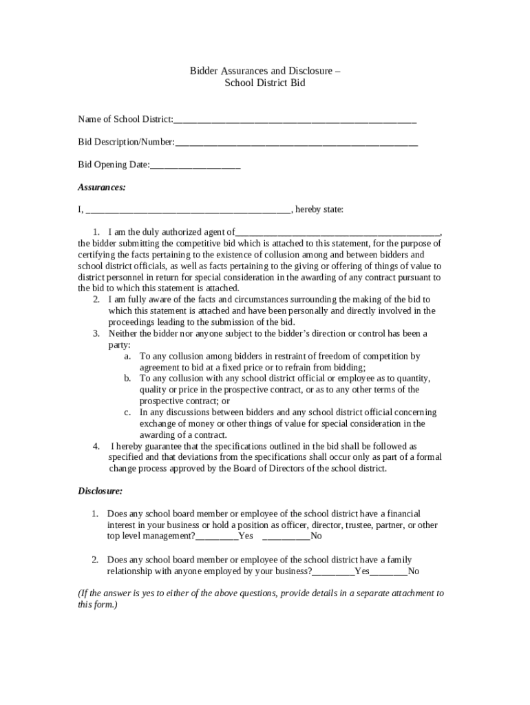 Business Assurances & Disclosures - Template Doc Template | pdfFiller