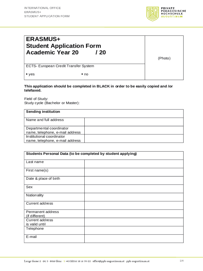 ERASMUS+ - Student Application Doc Template | pdfFiller