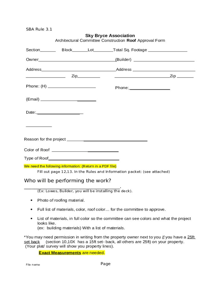 Roof Approval Doc Template | pdfFiller