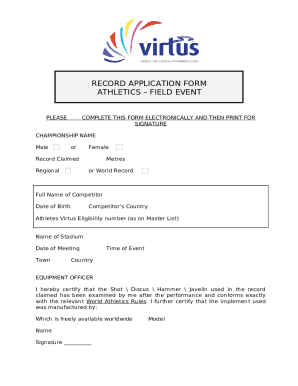 WORLD RECORD APPLICATION - Virtus Sport Doc Template | pdfFiller