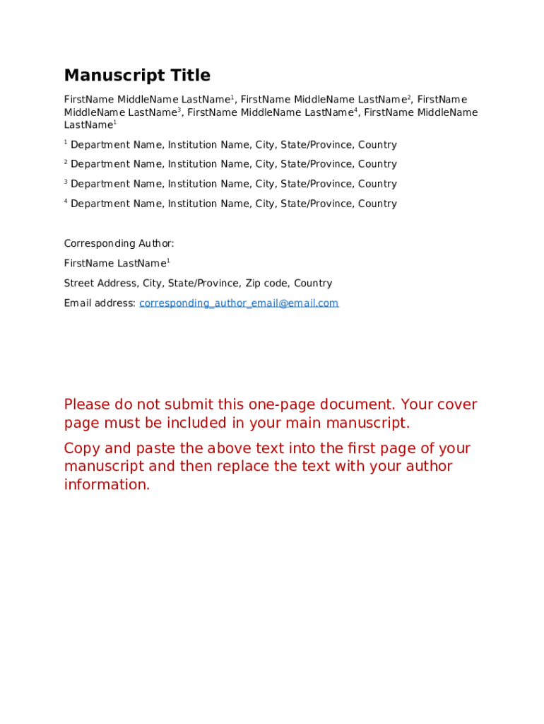 Author Cover Page Template Doc Template | pdfFiller