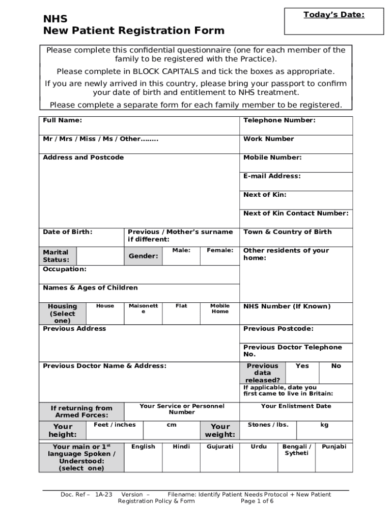 Registration Document and New Patient Doc Template | pdfFiller