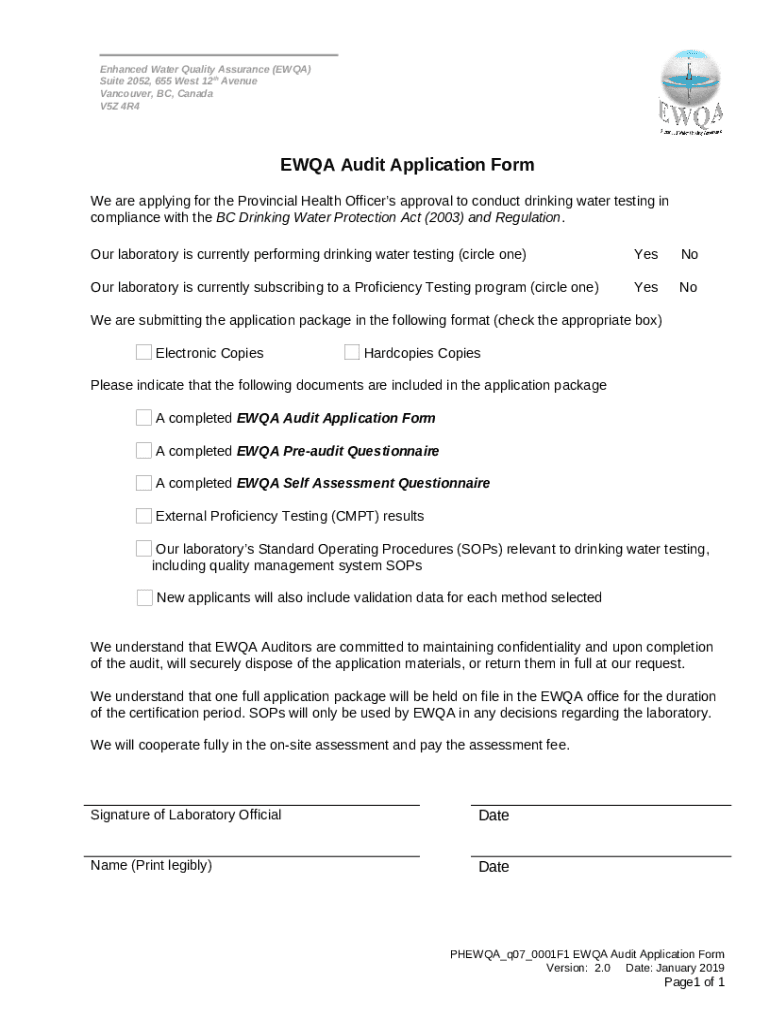 EWQA Audit Application - lmlabs phsa Doc Template | pdfFiller