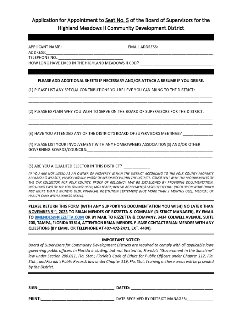 Fillable Online Application for Appoinment to Seat No. 5 CDD Fax Email Print - pdfFiller