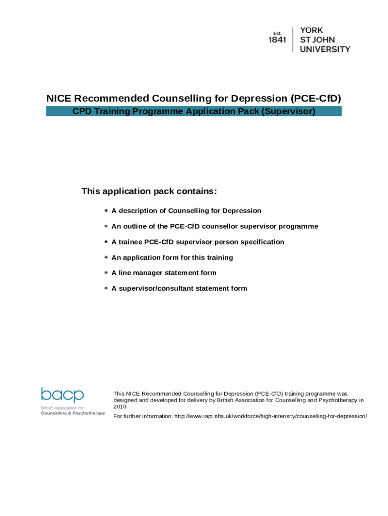 PCE CfD Supervisor training application Doc Template | pdfFiller