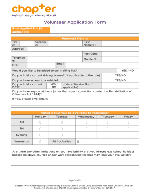 Volunteer Application - Chapter Mental Health Doc Template | pdfFiller