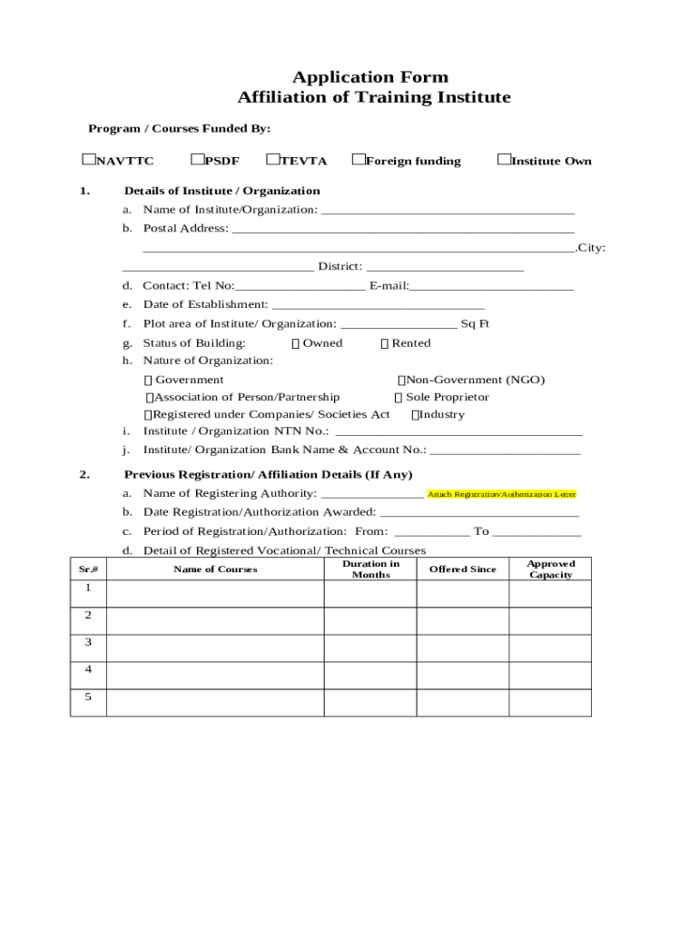 Application for Affiliation of Institute - ttbp edu Doc Template ...