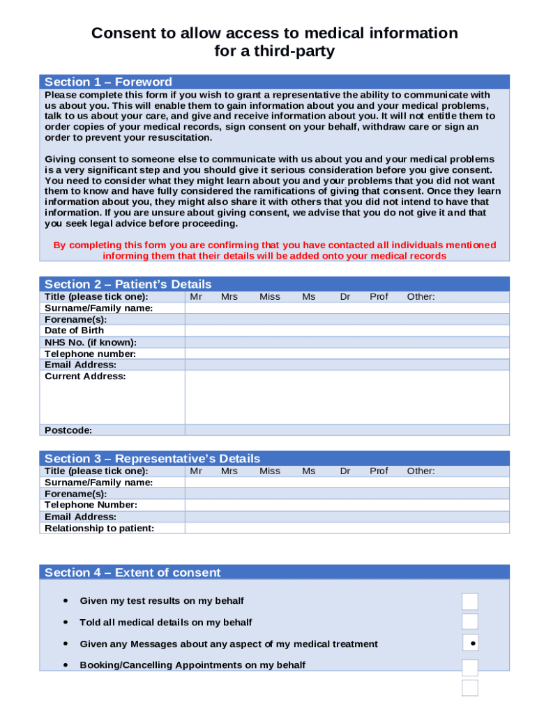 HEADCORN SURGERY 3RD PARTY CONSENT Doc Template | pdfFiller