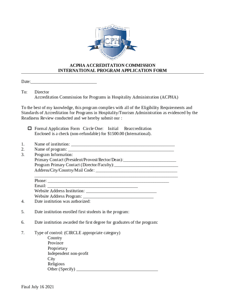 ACPHA Application International Doc Template | pdfFiller