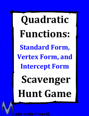 Fillable Online Standard, Intercept, and Vertex Form Scavenger Hunt ...