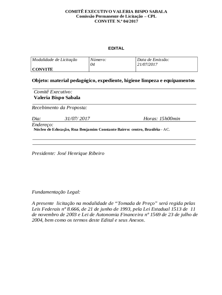 Recebimento da Proposta: Doc Template | pdfFiller