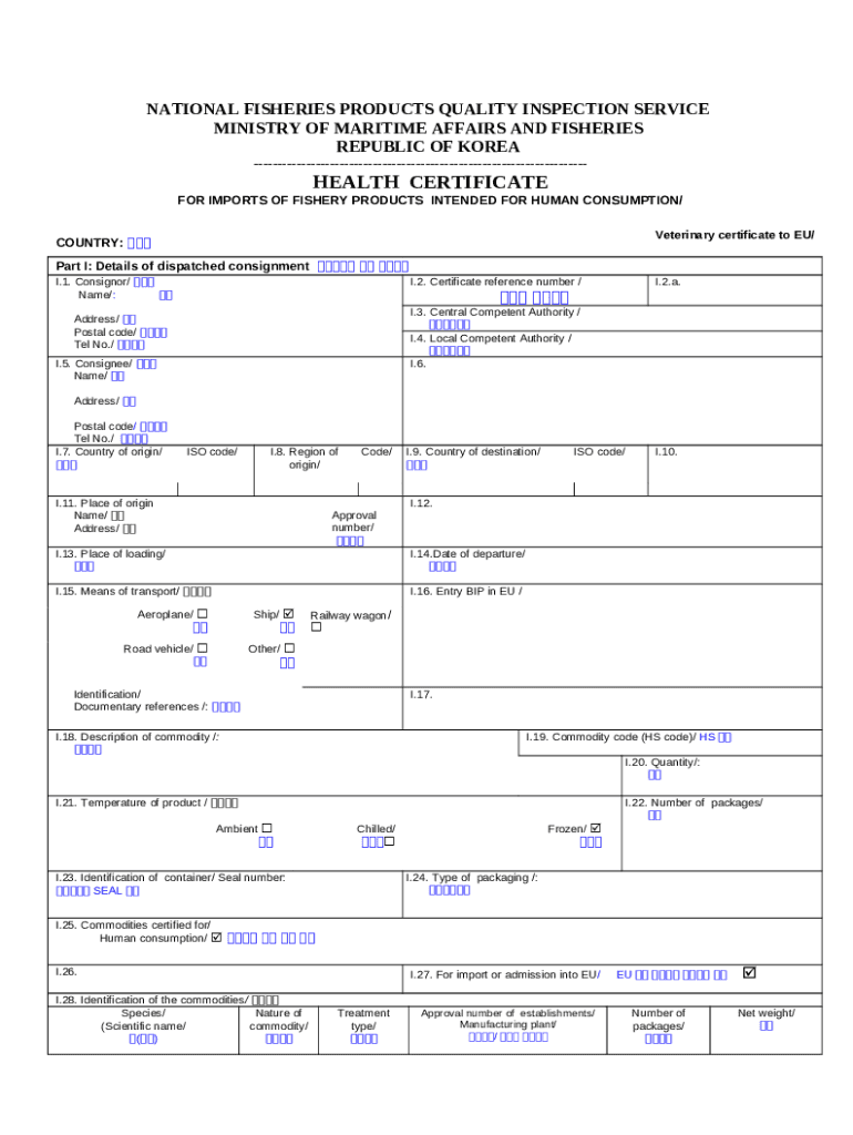 Health certificate for imports of fishery products intended ... Doc ...