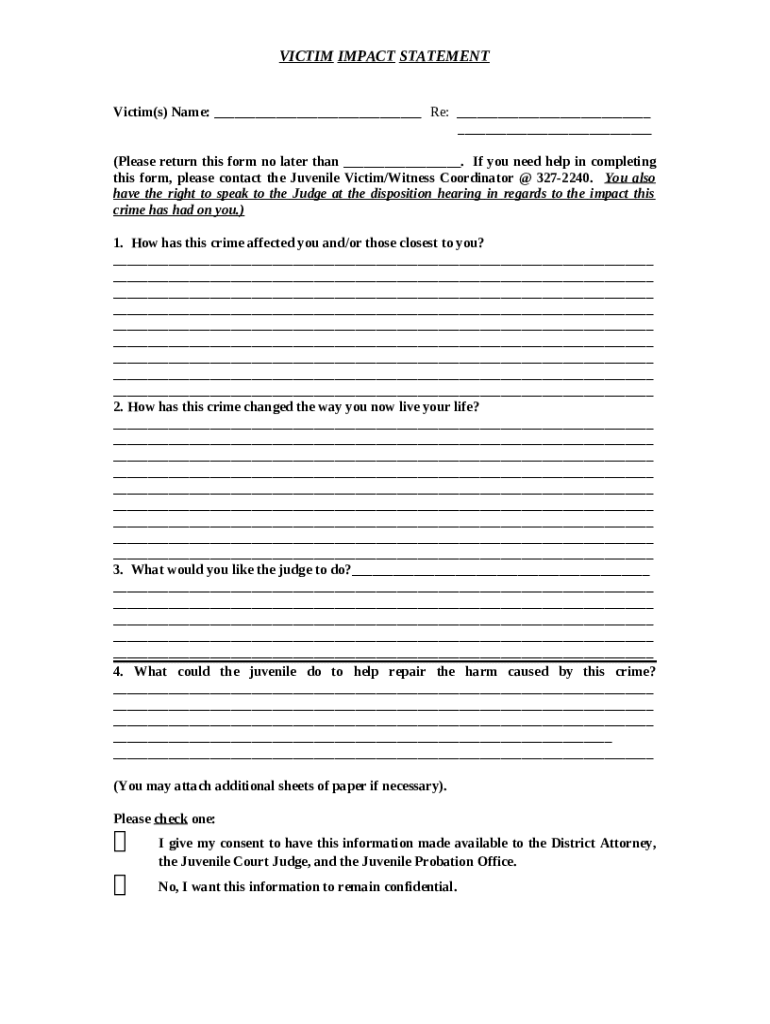 Criminal DivisionVictim Impact Statements Doc Template | pdfFiller
