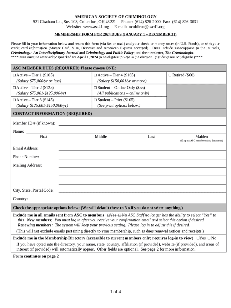 MEMBERSHIP FOR 2024 DUES (JANUARY 1 - DECEMBER 31) Doc Template | pdfFiller