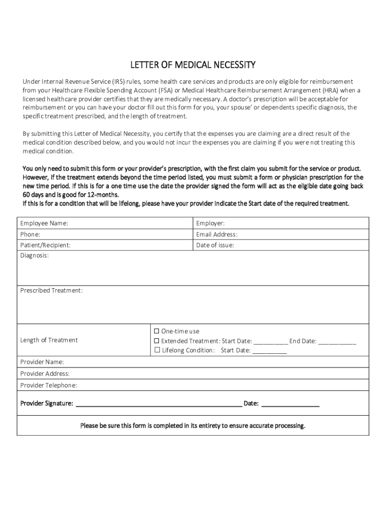Fillable Online Flexible Spending Account (FSA) Plan Letter of Medical ...
