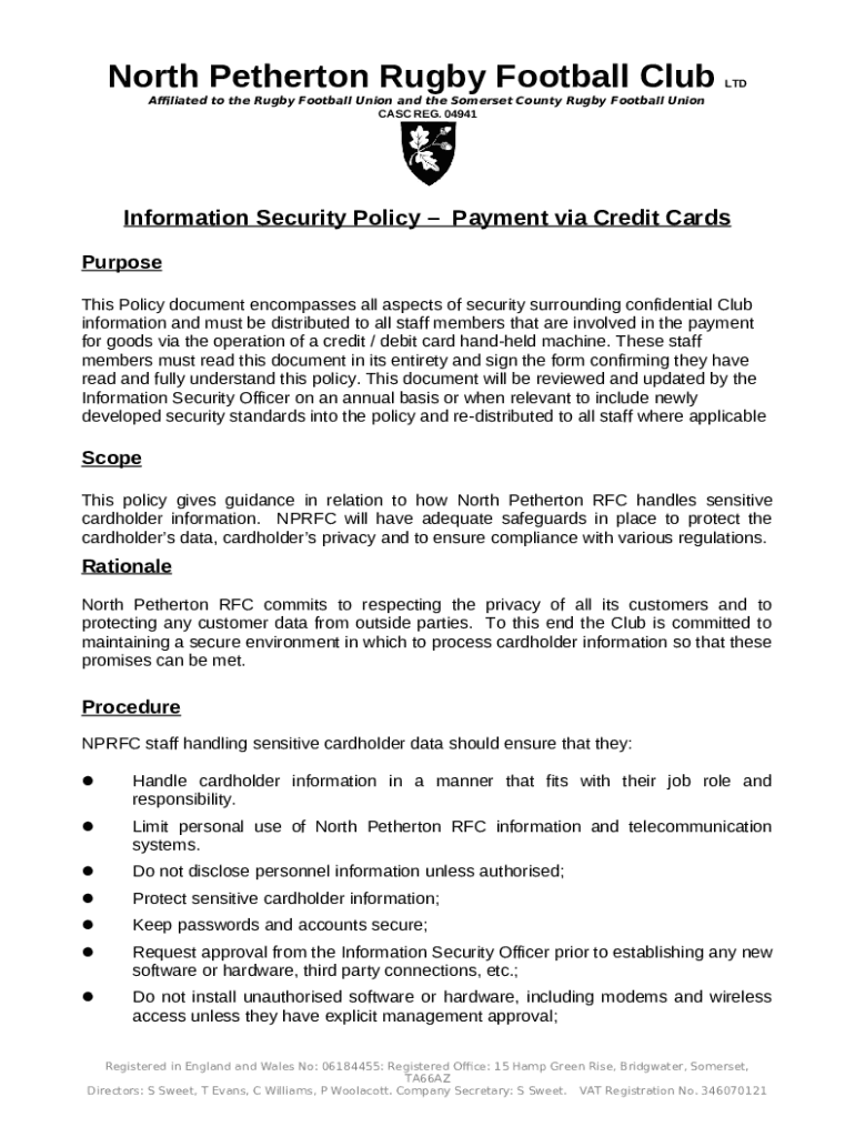 north petherton rugby football club limited - Companies House Doc Template | pdfFiller