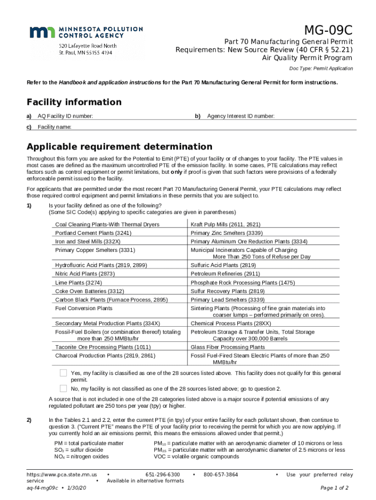 MG-09C Part 70 Manufacturing General Permit Requirements. used to ...
