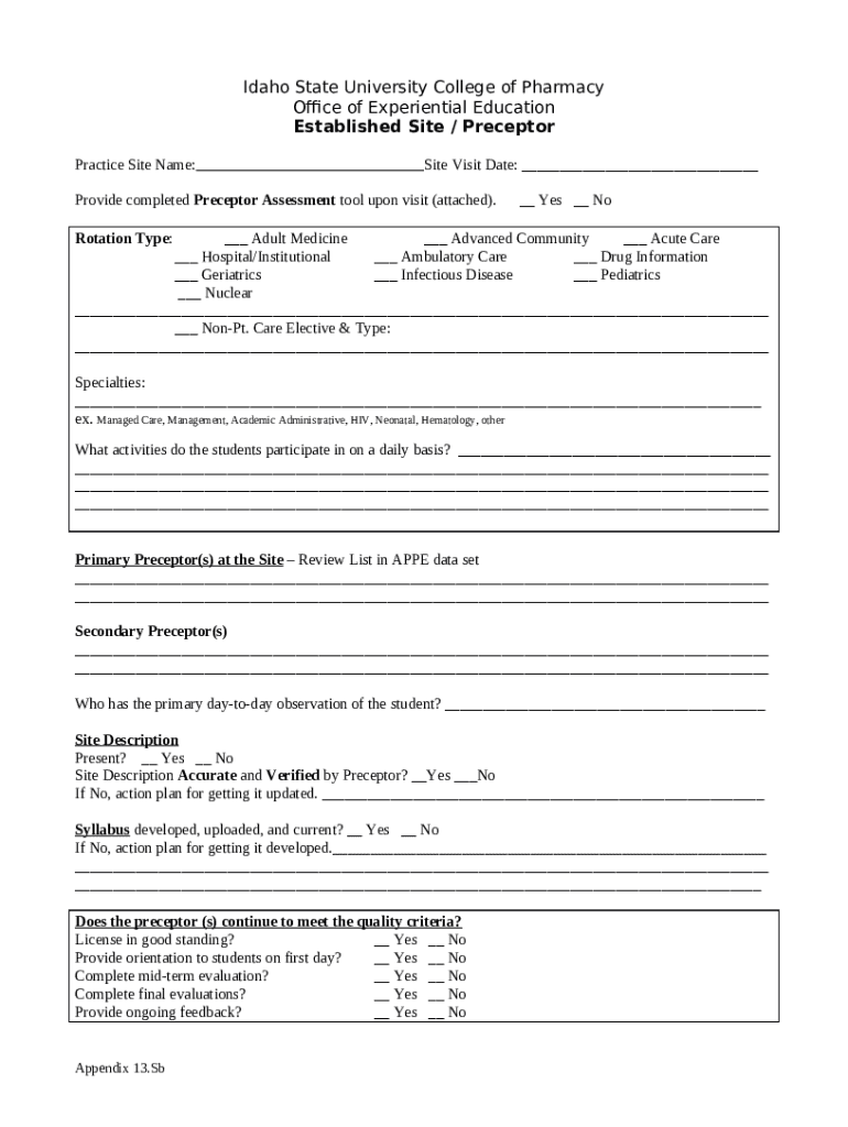 Preceptor Profile Idaho State ... - pharmacy isu Doc Template | pdfFiller