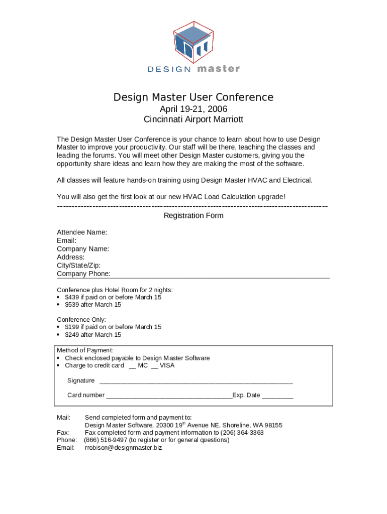 Design Master User Conference Registration Doc Template | pdfFiller