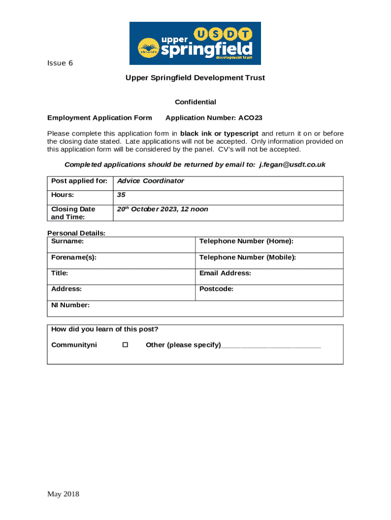 Upper Springfield Development Trust Doc Template | pdfFiller