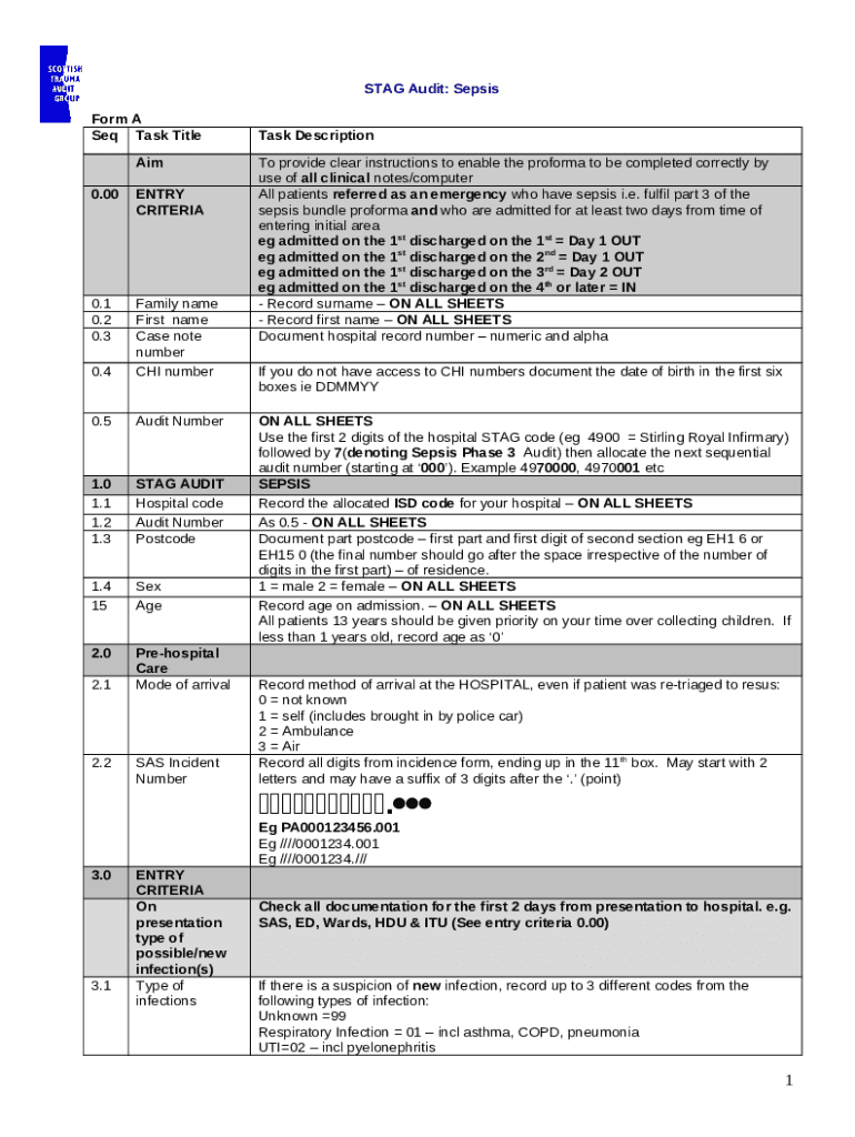 STAG AUDIT: Sepsis Doc Template | pdfFiller