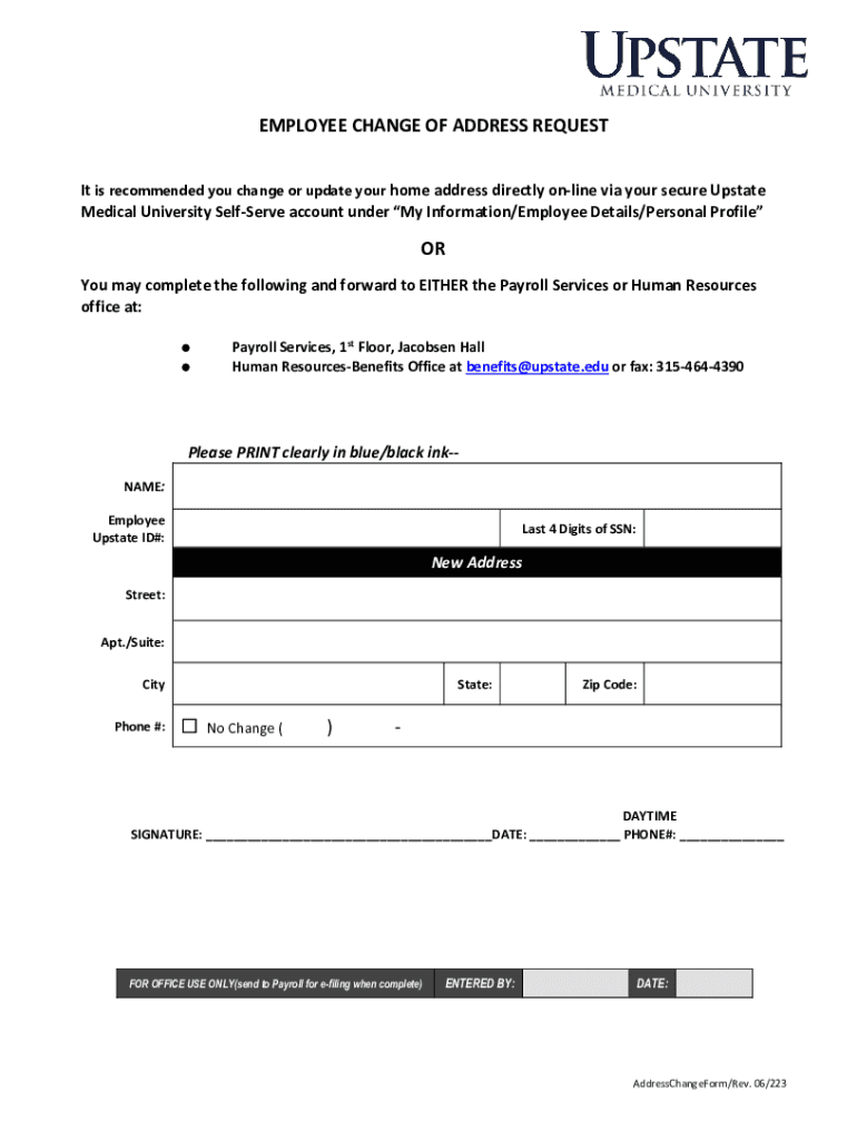 Fillable Online EMPLOYEE CHANGE OF ADDRESS REQUEST OR ) - Fax Email ...