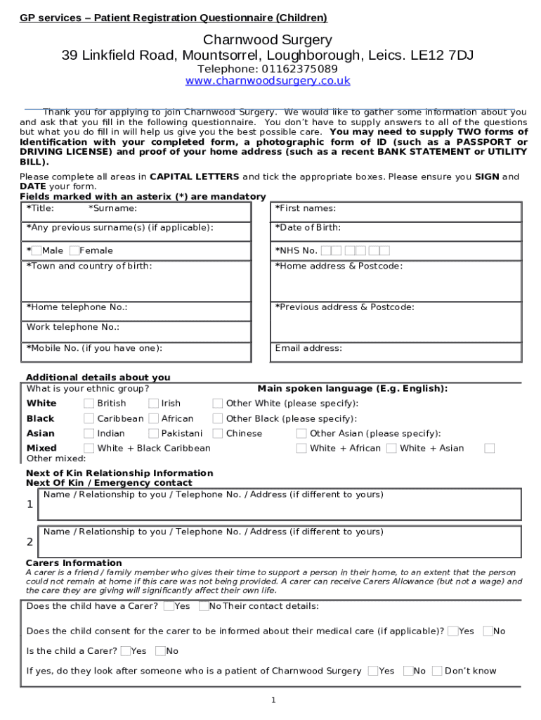 New Patient Questionnaire S1 ... Doc Template | pdfFiller