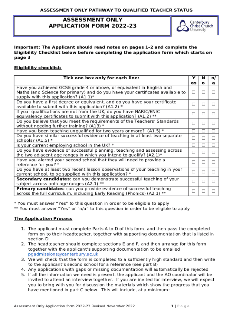 Assessment Only route leading to Qualified Teacher Status Doc Template ...