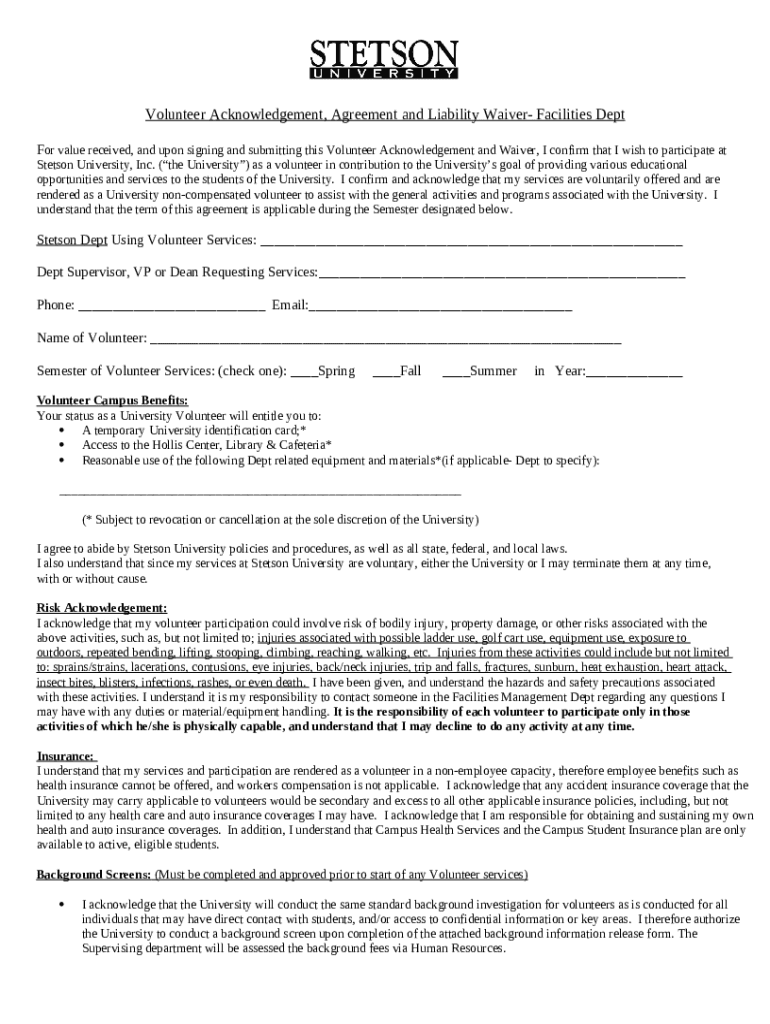 Volunteer Acknowledgement, Agreement & Liability Waiver Doc Template ...