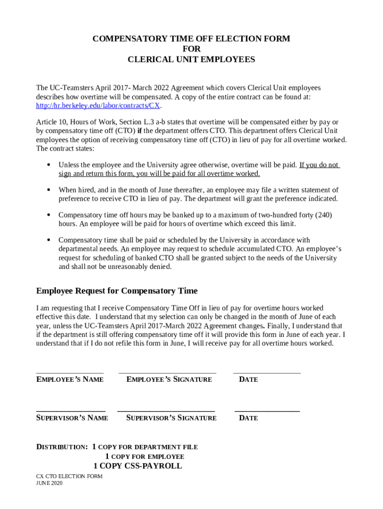 Compensatory TIME OFF Election for clerical unit ... Doc Template ...