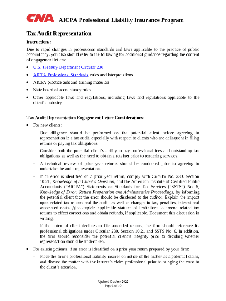 Tax Audit Representation Doc Template | pdfFiller