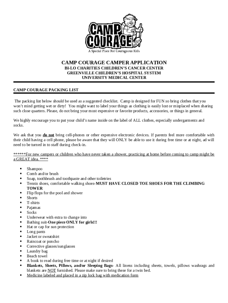 camp courage camper application Doc Template | pdfFiller