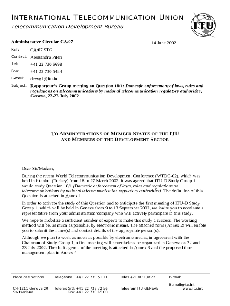 Telecommunication Development Conferences Doc Template | pdfFiller