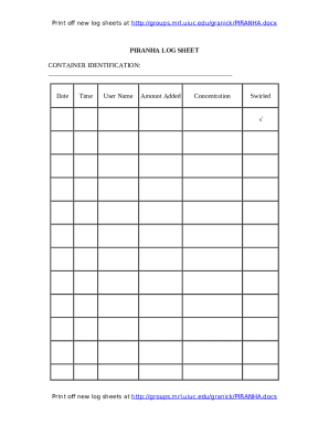 Piranha log sheet - groups mrl uiuc Doc Template | pdfFiller