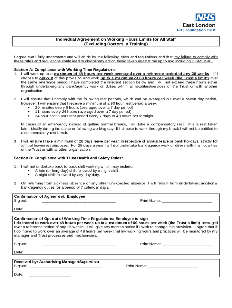 Working Time Regulations Doc Template | pdfFiller