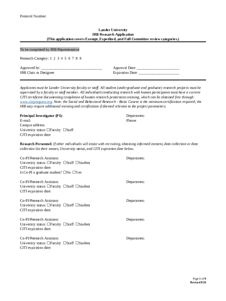 Research Application (DOC) - Lander University Doc Template | pdfFiller