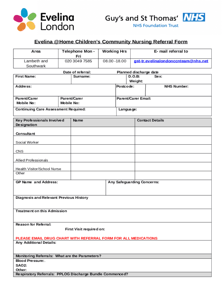 Children's community nursing team referral Doc Template | pdfFiller