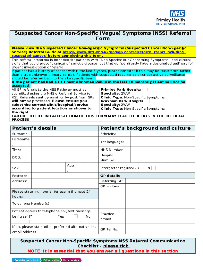 FHFT GP Referral guidelines - Non Specific Symptoms (NSS) Doc Template ...