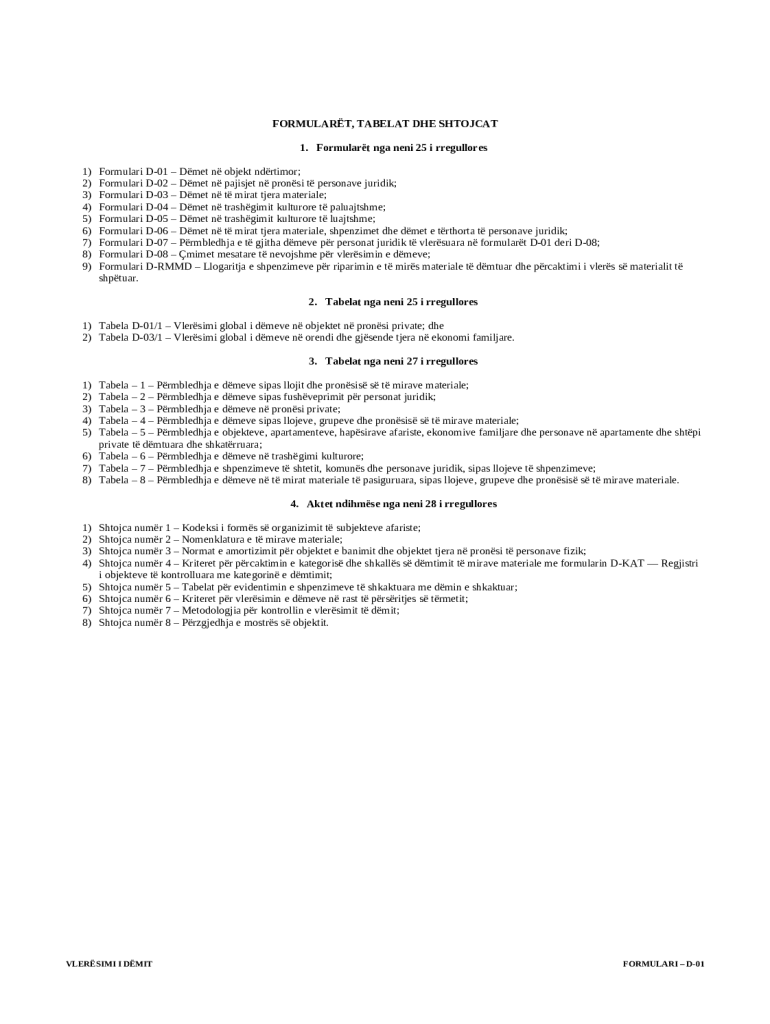 Tabelat nga neni 25 i rregullores Doc Template | pdfFiller
