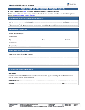 Recognition of Prior Service - Application (.doc) Doc Template | pdfFiller