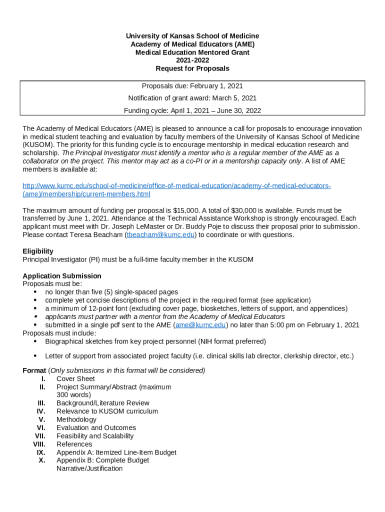 Medical Education Innovations Mentored Award Program Doc Template ...